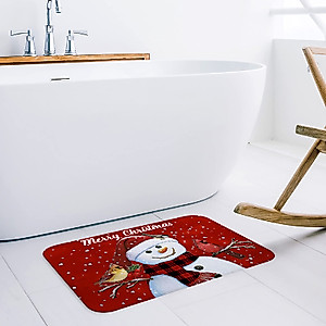 Christmas Bath Rugs Christmas Snowman Sponge Doormat Absorbent Non Slip Backing Durable Soft Flannel Mat Red Cardinals Winter Snowy Christmas Memory Foam Mats for Bathroom Kitchen 16 x 24 inches