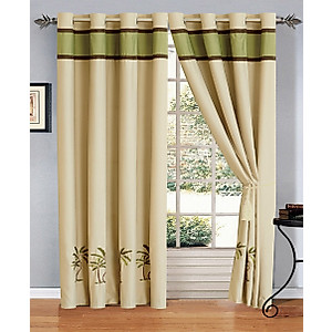 3-Piece King Size Duvet Cover Set in Sage Green/Beige/Brown Colors. Tropical Palm Tree Embroidered Set - Luxury, Ultra Soft and Durable