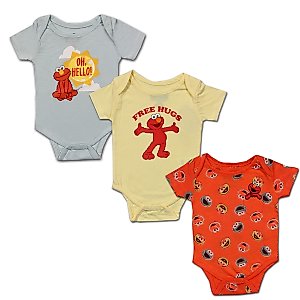 Sesame Street Baby Boy Elmo 3 Pack Short Sleeve Baby Bodysuit – White/Grey/Red