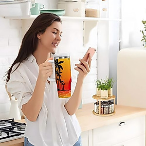 DIGTIA Stainless Steel Insulated Tumbler w/Handle & Straw, Sunset Trees Double Wall Vacuum Travel Coffee Mug Cup w/Lid, Leak-Proof Sports Seabirds Water Bottle,40oz