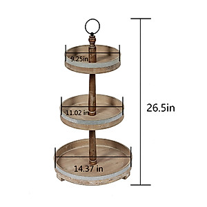 SOFE 3 Tier Tray Wood for Spring Easter Decor, Distressed Brown Farmhouse Tiered Tray Stand, Rustic Tiered Serving Tray, Three Tiered Tray Decor Items for Coffee Bar, Kitchen Counter, Party, Table