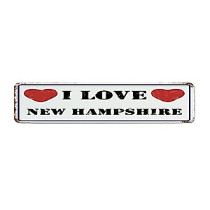 Autravelco I LOVE New Hampshire 4x18 Inch Metal Signs Outdoor Personalized Coffee Bar Patio Indoor Home Décor Aluminum Metal Sign State Pride Valentine's Day Heart Metal Plaque for Backyard