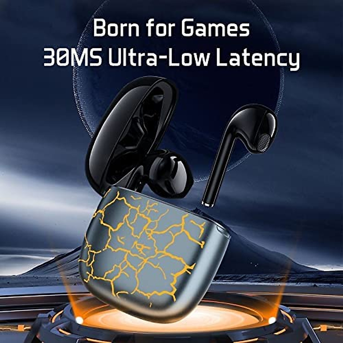 KENKUO Bluetooth Earbuds, 30ms Ultra-Low Latency, Gaming Earbuds with Breathing Light on Charging case, 13mm Driver Surround Stereo, Wireless Earphones with 35Hours Playtime, Black