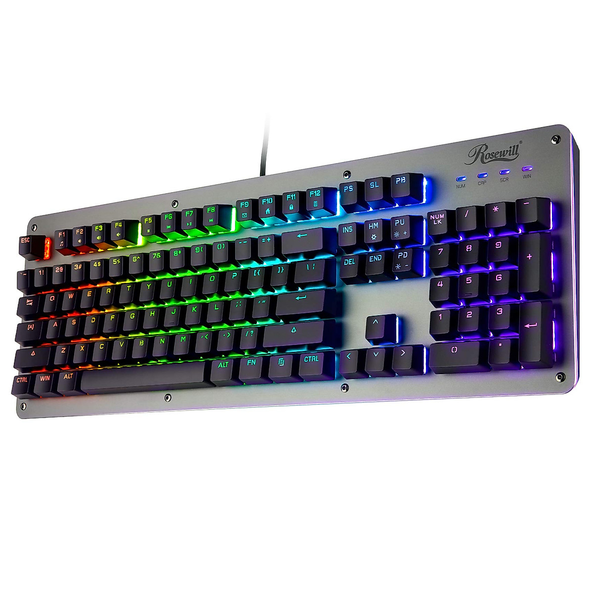 Rosewill NEON K52 Wired Waterproof Gaming Keyboard, 8 RGB Backlight Effects, 104 Keys 19 Keys Anti-Ghosting 12 Multimedia Hotkeys Aluminum Base
