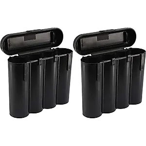 Birdz Set of 2 18650 & CR123A 4 Battery Holder Storage Case for 18650 Batteries - Black