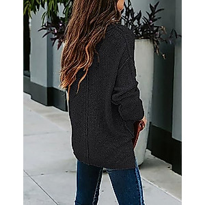 LILLUSORY Womens Black Tops V Neck Pullover Sweaters 2023 Fall Long Sleeve Waffle Knit Tunic Sweater Button Casual Henley Shirts