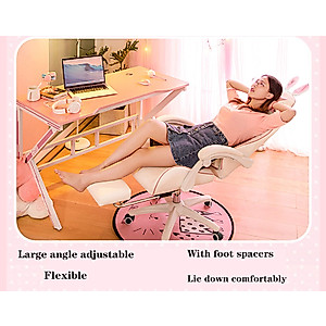 FFLLAS Gaming Chair Pink,Computer Office Chair Cute Pink Rabbit Style, with Retractable Arms and Footrest Adjustable Massage Lumbar Cushion Ergonomic Computer Desk Chair,Purple
