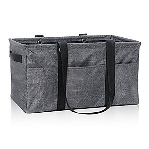 Thirty-One Deluxe Utility Tote in Charcoal Crosshatch - No Monogram - 4441