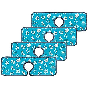 Kitchen Faucet Absorbent Mat 4 Pieces Summer Symbols Blue Faucet Sink Splash Guard Bathroom Counter and RV,Faucet Counter Sink Water Stains Preventer