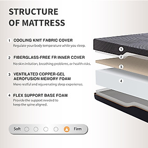 Dyonery Queen Adjustable Bed Frame with Mattress, 14 inch Frim Copper-Gel Memory Foam Mattress, Head & Foot Incline, 750lbs Lift Capacity, Powerful Quiet Motor, 5 Minutes Tools-Free Assembly