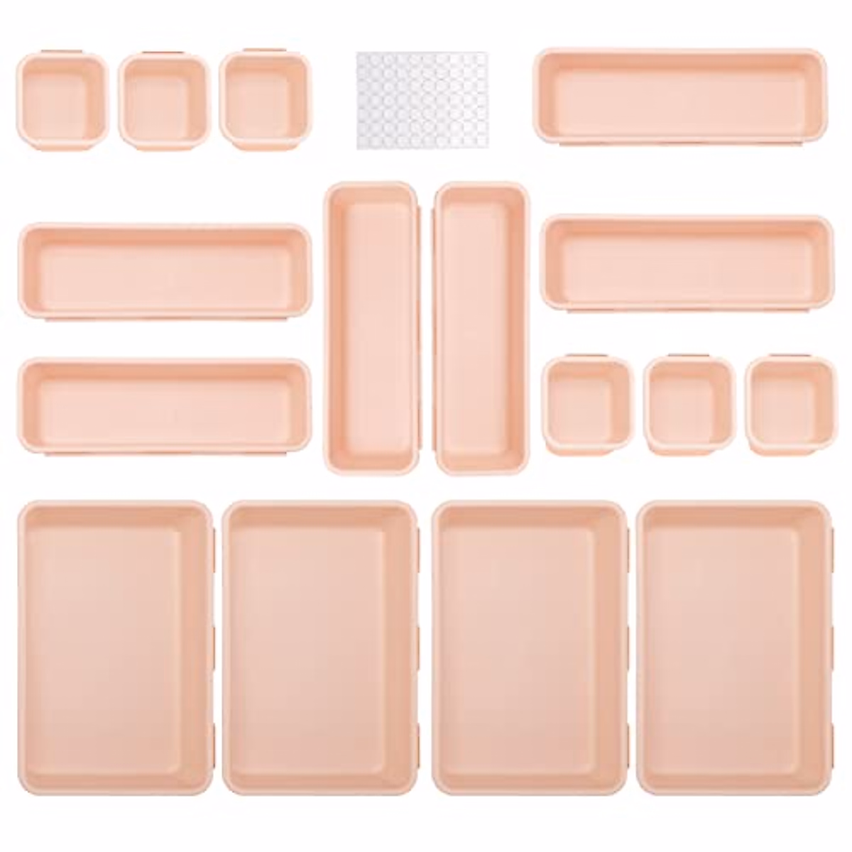 Famhap 16 PCS Pink Desk Drawer Organizers, Versatile Bathroom and Vanity Drawer Organizer Trays, Storage Bins for Makeup, Bedroom, Kitchen Gadgets Utensils and Office (Pink)