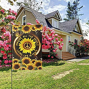 LSIWMSK Hippie Sunflower. Imagine All The People Living Life in Peace Flag 3D Print Vertical Double Sided Home Decoration Outdoor Garden Patio Yard Lawn Flag 12.5 X 18inch