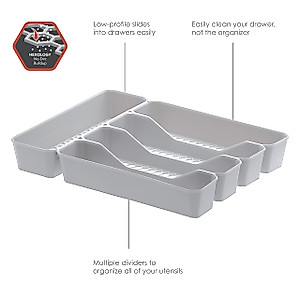 Spectrum Diversified Hexa Drawer Organizer Tray Modern Kitchen Cutlery, Utensil, Silverware Holder Caddy, 5 Dividers Cabinet Storage, 10 x 13, Stone Gray
