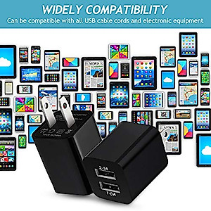 12 Pieces USB Wall Plugs USB Charger Blocks Charging Blocks for Wall Outlet 2.1a Dual Port USB Wall Plug Fast Charging for Most Smartphones and Tablets (Black)