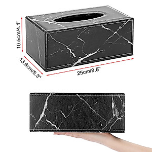 Sumnacon Rectangular Large or Medium Linen Tissue Box Cover - Stylish Tissue Box Holder with Magnetic Bottom (Marble Black, Medium)