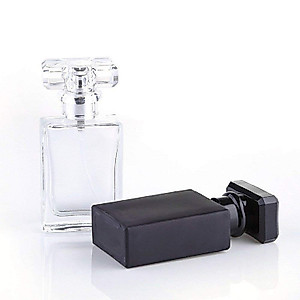 2 Pack - 30ML Flint Glass Refillable Perfume Bottle, Square Portable Cologne Atomizer Empty Bottle with Spray Applicator For Travel (Transparent and Black)