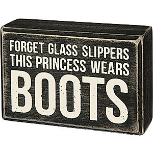 Primitives by Kathy This Princess Wears Boots Box Sign