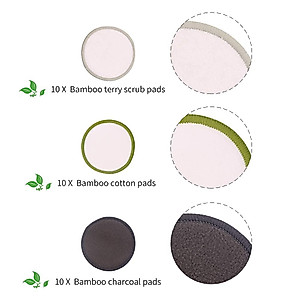 Chloven 30 Pack Reusable Makeup Remover Pads - Bamboo Cotton Rounds for Toner, Washable, Eco-Friendly for All Skin Types with Cotton Laundry Bag