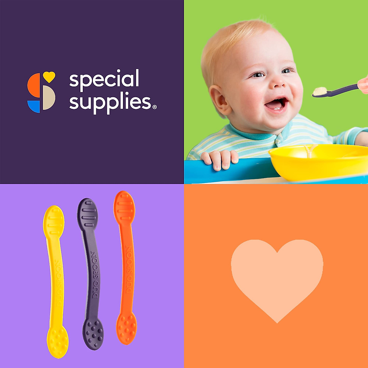 Special Supplies Duo Spoon Oral Motor Therapy Tools, 3 Pack, Textured Stimulation and Sensory Input Treatment for Babies, Toddlers or Kids, BPA Free Silicone with Flexible, Easy Handle