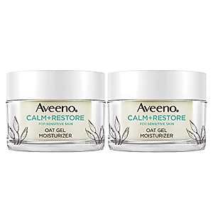 Aveeno Calm + Restore Oat Gel Facial Moisturizer for Sensitive Skin, Lightweight Gel Cream Face Moisturizer with Prebiotic Oat and Feverfew, Hypoallergenic, Fragrance- and Paraben-Free, 1.7 oz (Pack of 2)
