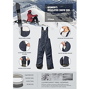 TSLA Women's Winter Snow Bibs, Waterproof Insulated Snowboard Overalls, Ripstop Ski Pants, Winter Snow Bib Charcoal Blue, Medium