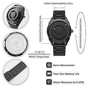 EUTOUR Mens Watches Men Designer Waterproof Analogue Quartz Watch Men Magnetic Watches Stainless Steel Wrist Watch Fashion Large Date Watches for Men -Black Sliver