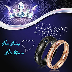 OIDEA His Queen Stainless Steel CZ Wedding Ring Bands Matching Sets for Couples Valentines Day Promise Gifts,Size 7