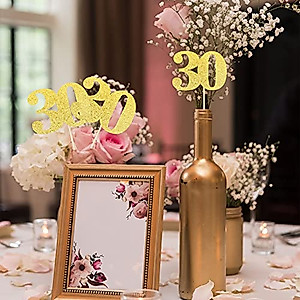 12 PCS Glitter 30th Birthday Centerpiece Sticks Number 30 Cake Toppers Thirty Table Flower Topper Decorations for 30th Birthday Anniversary Party Centerpiece Supplies Gold