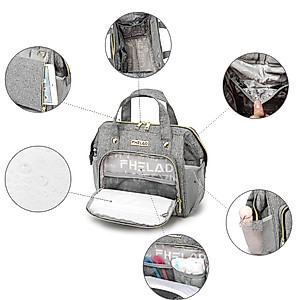 FHELAD Small Diaper Bag Tote Diaper Backpack Crossbody, Toddler Diaper Bags Waterproof Multi-Function Newborn Baby Stylish Mini Tote Maternity Bags Travel Backpacks with Insulated Pockets, Gray