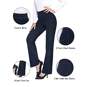 ZTN Womens Bootcut Dress Pants Regular Fit Tummy Control Pants Pull On Career Pants for Work Business Casual Navy 2XL