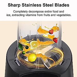Liebe & Lecker Personal Blender with 1200-Peak-Watts, Smart technology for Frozen Drinks, Shakes, Smoothies & Sauces, with two 28-oz To-go Cups & Spout Lids, Black