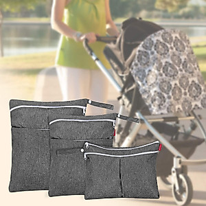 Damero 3Pcs Wet Dry Bags for Baby Cloth Diaper, Washable Diaper Wet Bag with Handle for Pumping Parts, Travel, Swimsuits, Gray