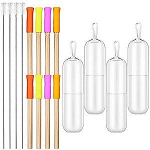 4 Pcs Reusable Straws with Case Drinking Silicone Straws Set with Case Portable Foldable Travel Straws with Cleaning Brush for Party Travel Household Cold or Hot Straws(Blue, White,Long Style)