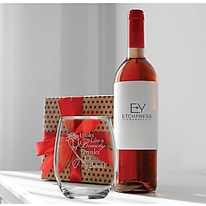 Looks Like a Beauty, Drinks Like a Beast - 15 oz Stemless Glass - Funny birthday Gift - Beauty and the Beast Fairytale Inspired - 21st Birthday Gifts - Original Christmas, Anniversary, Bachelorette