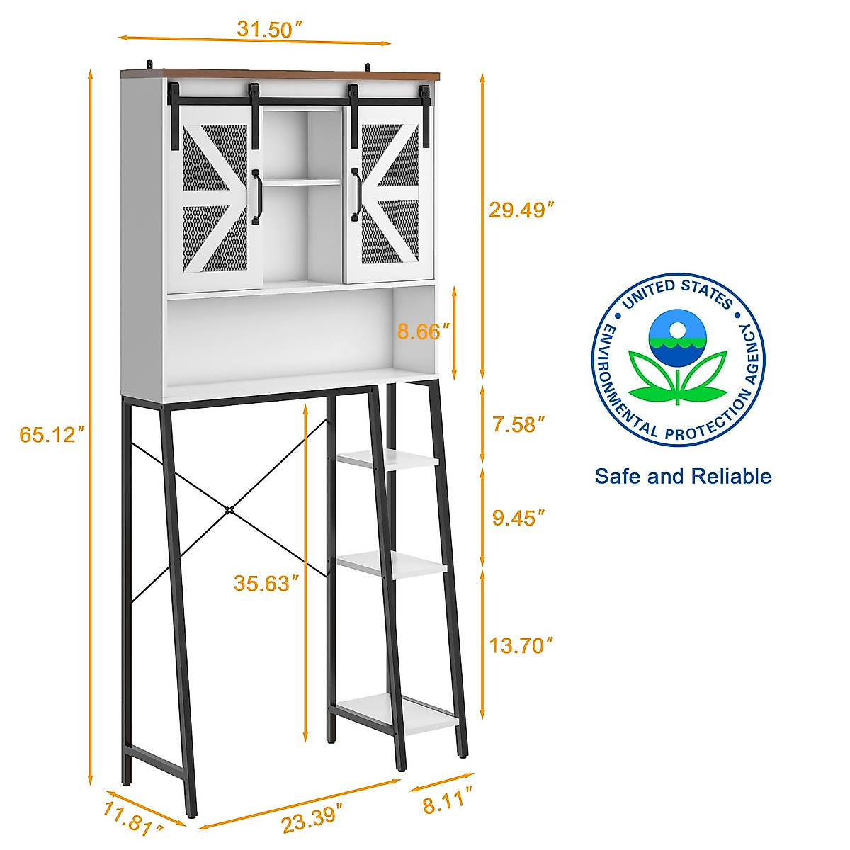 Over The Toilet Storage Cabinet, Farmhouse Storage Cabinet Over Toilet with Sliding Barn Door，Home Space-Saving Toilet Rack, for Bathroom, Restroom, Laundry