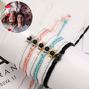 Handpua Custom Bracelets Rope Bracelets Personalized Bracelet for Women Men Projection Bracelet with Photo I Love You Bracelet 100 Languages (gold+white)