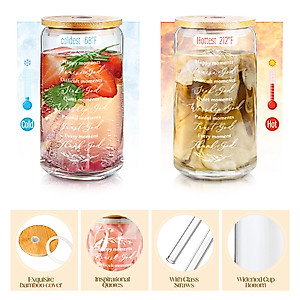 Spakon 6 Pcs Christian Gifts for Women Bible Verse A6 Leather Journal Notebook 16 oz Glass Cup Glitter Ballpoint Pen Makeup Bag Inspirational Gifts Sunday School Teacher Appreciation Day(Rose Gold)