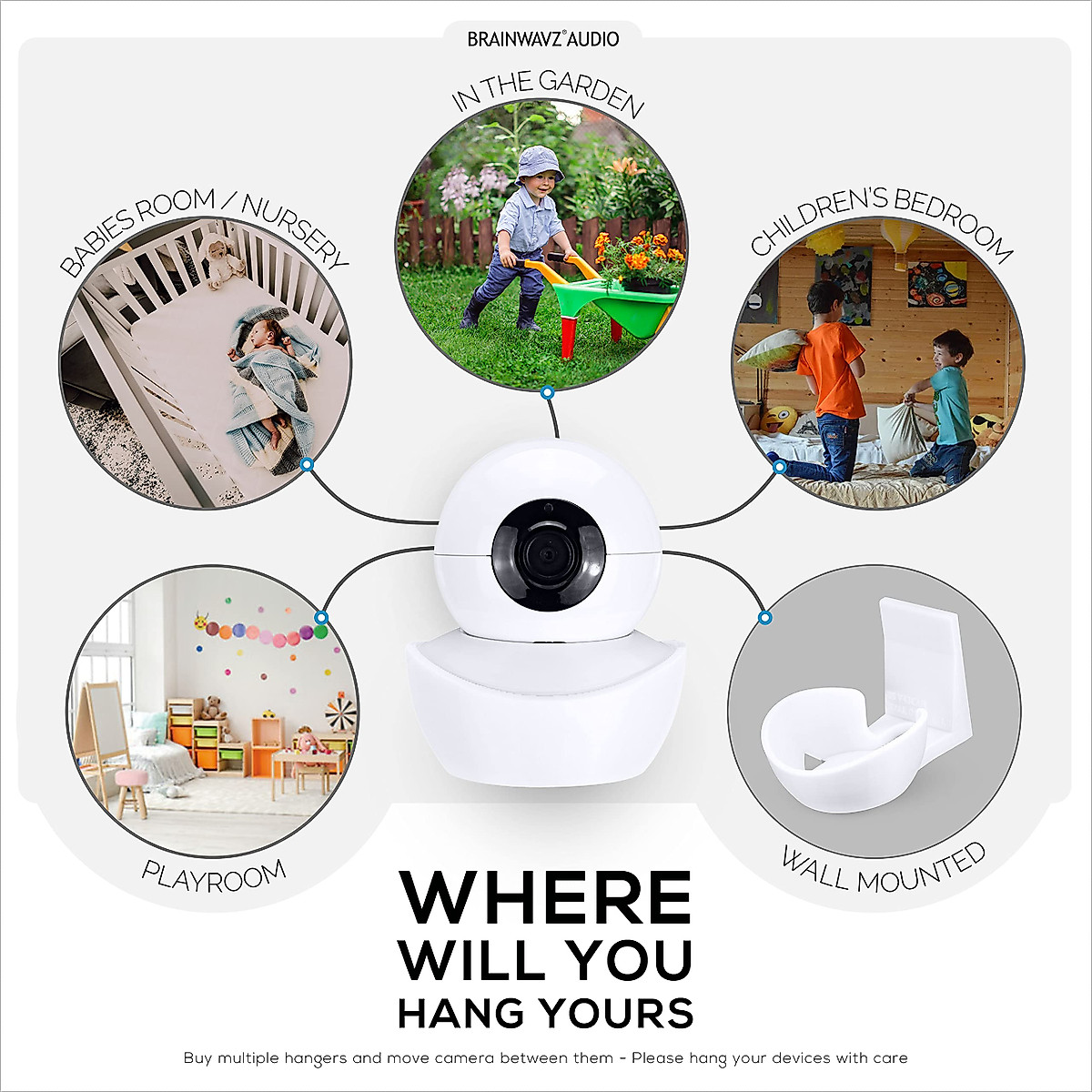 BRAINWAVZ Wall Mount for BabySense V43 Baby Monitor Camera - Adhesive Holder, Easy to Install, No Tools Needed, No Mess, No Drilling, Strong Mount, White