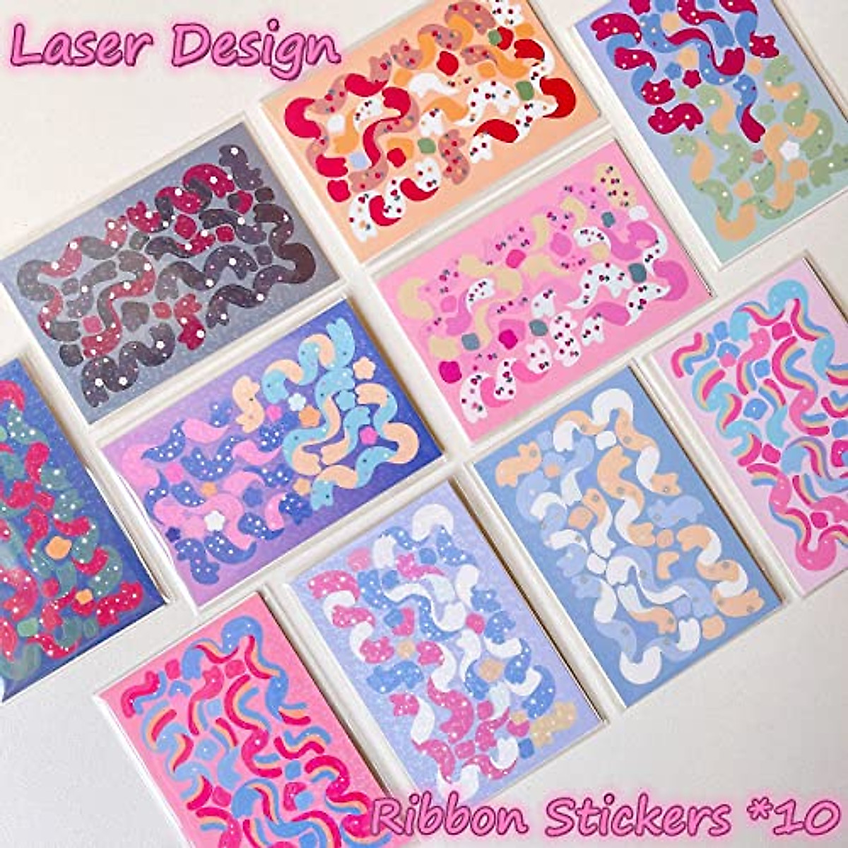 toovro 52 PCS Photo Card Holders for Kpop DIY Suit Penny Sleeves 10 Card Protectors Hard Plastic Holographic Sleeves with Chains 22 Korean Stickers Ribbon Heart Letter Charm Rose Devil Horn Stickers