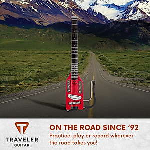 Traveler Guitar Ultra-Light Torino Red Electric Guitar | Small Electric Guitar with Removable Lap Rest | Full 24 3/4" Scale Travel Guitar | Portable Mini Guitar | Headless Guitar with Custom Gig Bag