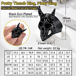 Cool Goth Black Rings For Women Size 7 Stainless Steel Aesthetic Lucifer Satanic Goat Head Ring
