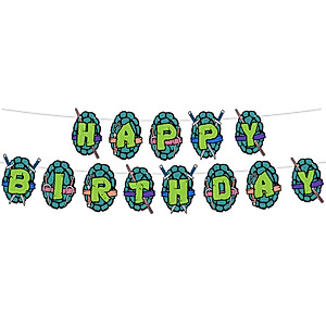 Ninja Superhero Happy Birthday Decorations Banner Backdrop Background Green American Comics Turtles Theme Decor for Boy Kid 1st Birthday Party Nursery Baby Shower Photo Booth Props Favors Supplies