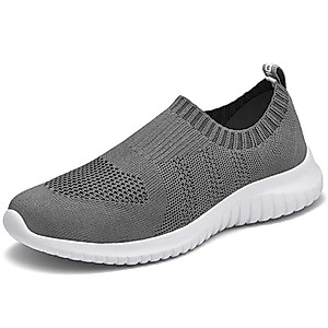 konhill Women's Walking Tennis Shoes - Lightweight Athletic Casual Gym Slip on Sneakers 7.5 Wide US A/Dark Grey,38