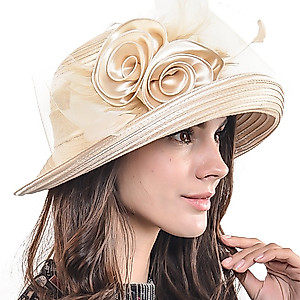 Women Kentucky Church Derby Dress Wedding Party Feather Bucket Hat S608-A (Apricot)
