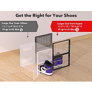 Kuject Large Shoe Organizer Storage Boxes for Closet, Fit Size 11, Clear Plastic Stackable Sneaker Containers Bins with Lids, Great Substitute for Shoe Rack, Space Saving for Entryway, Black, 12 Pack