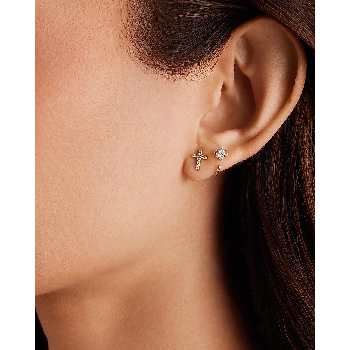 PAVOI 14K White Gold Plated Sterling Silver Earrings | Pave CZ White Gold Cross Earrings for Women