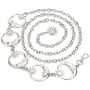 WERFORU Women's Silver Metal Link Moon Star Body Chain Belt Ladies Waist Chain Belt for Jeans Dress,Silver, Suit for waist size below 46 Inches