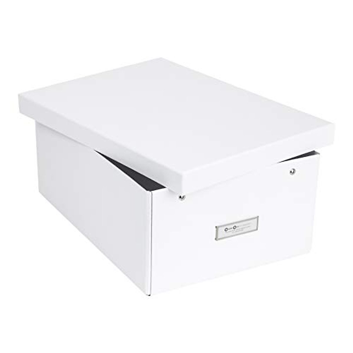 Bigso Katia Collapsible Storage Box | Photo Storage Box with Labelframe for Easy Identification | Simple Assembly without Tools | Decorative Storage Boxes with Lids | 11.3″ x 15.4″ x 6.4″ | White