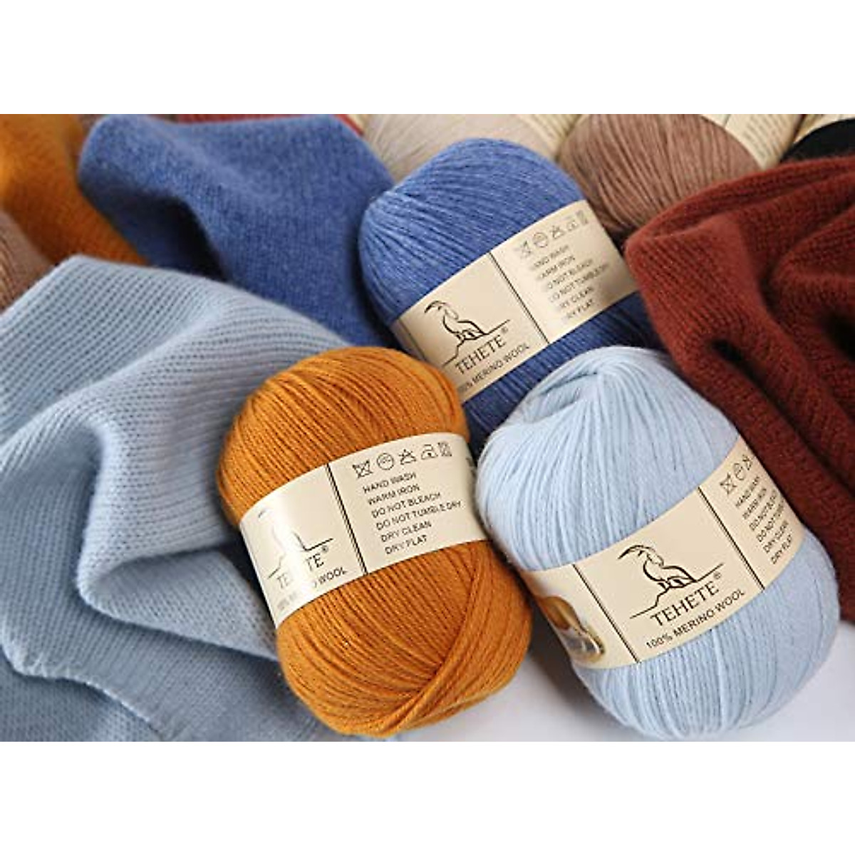 TEHETE 100% Merino Wool Yarn for Knitting 3-Ply Luxury Warm Soft Lightweight Crochet Yarn (Sky Blue)