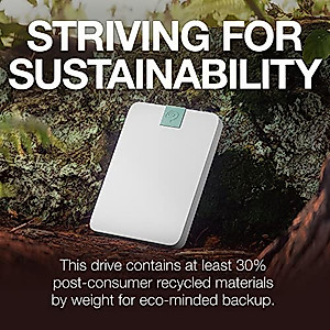 Seagate Ultra Touch HDD 2TB External Hard Drive - 7mm, Cloud White, Post-Consumer Recycled Material, 6mo Dropbox and Mylio, Rescue Services (STMA2000400)